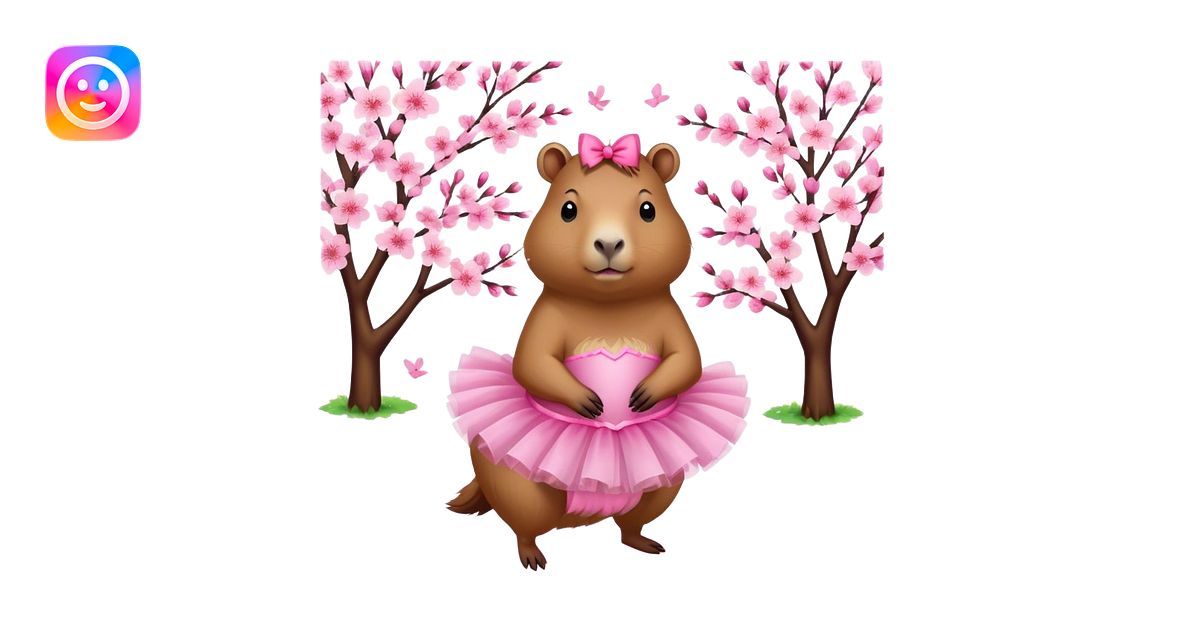 Cherry blossom-capybara wearing a pink tutu emoji | AI Emoji Generator