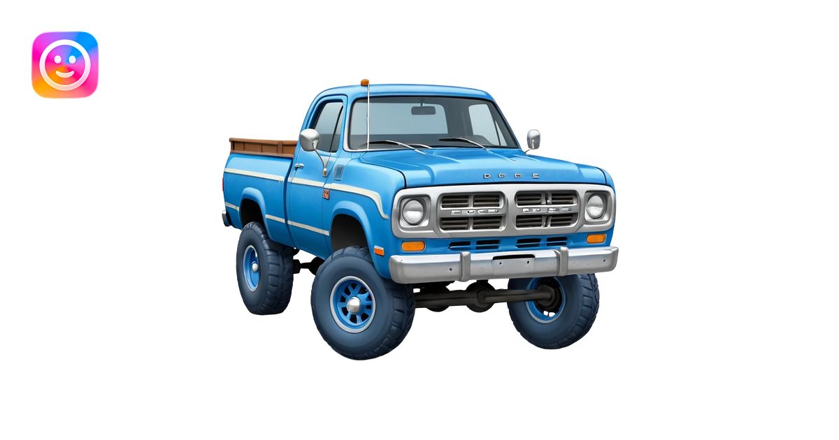 1979 dodge truck two wheels on the back blue emoji | AI Emoji Generator