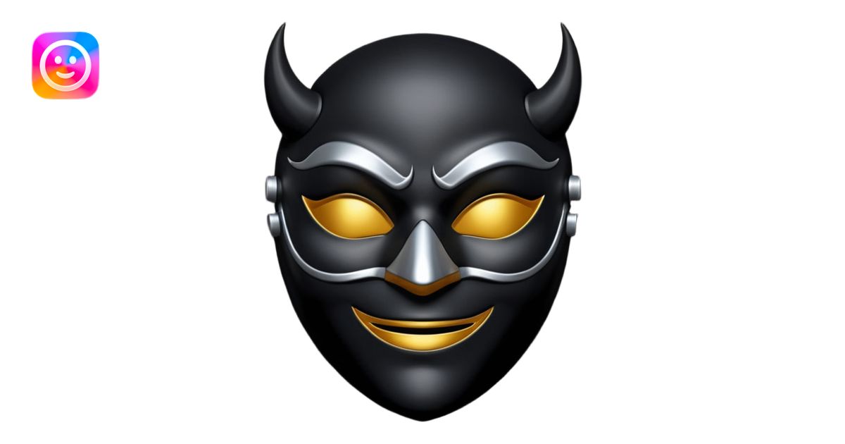 Minimal emoji, gothic mask forged from matte black leather, emotionless ...
