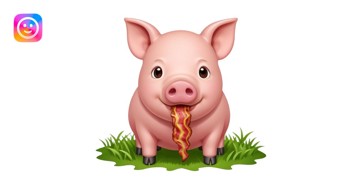 Pig eating bacon on a farm emoji | AI Emoji Generator