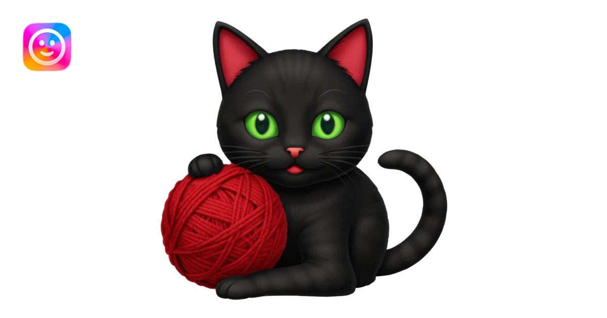 happy black cat playing with small ball of wool emoji | AI Emoji Generator