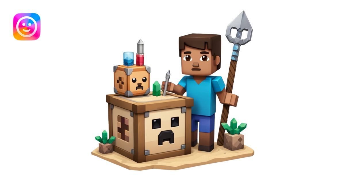 minecraft crafting station in a minecraft cube style with tools, stone ...