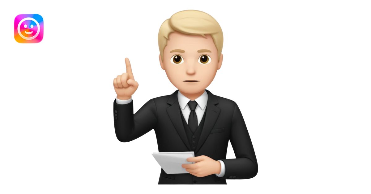 A white man in a black suit stands with a serious face and points at ...