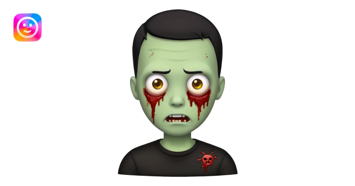zombie emoji with buzz cut black hair and black t-shirt emoji | AI ...