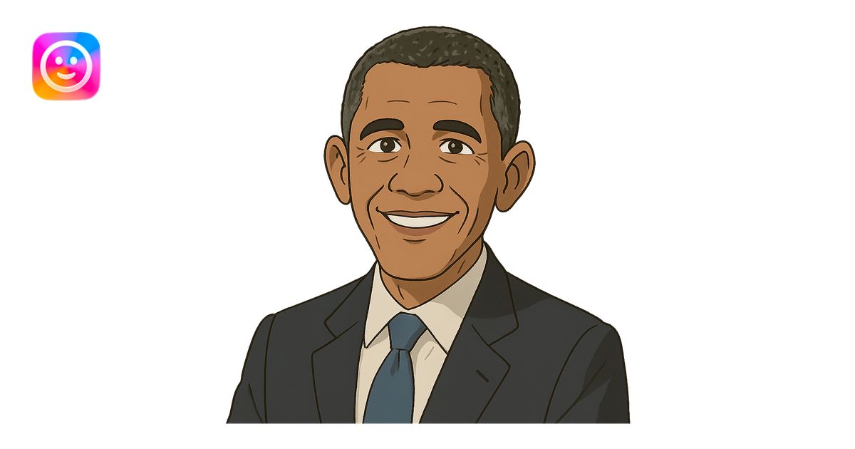 friendly expression portrait of Barack Obama in Ghibli animation style ...