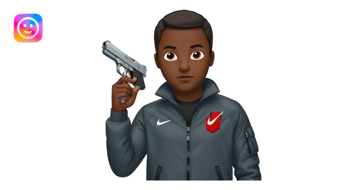 Black guy in nike tech pointing a gun emoji | AI Emoji Generator