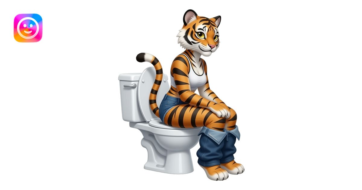 Female tiger furry person woman sitting on toilet pants of,side,fursona ...