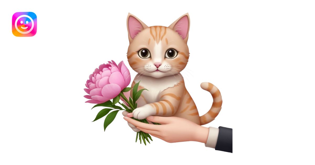 Cute cat Handing pink peonies like reaching a hand and handing them out ...