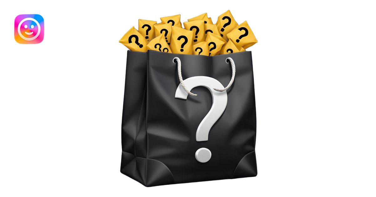 black goodiebag with questions mark boxes stuffed in it emoji | AI ...