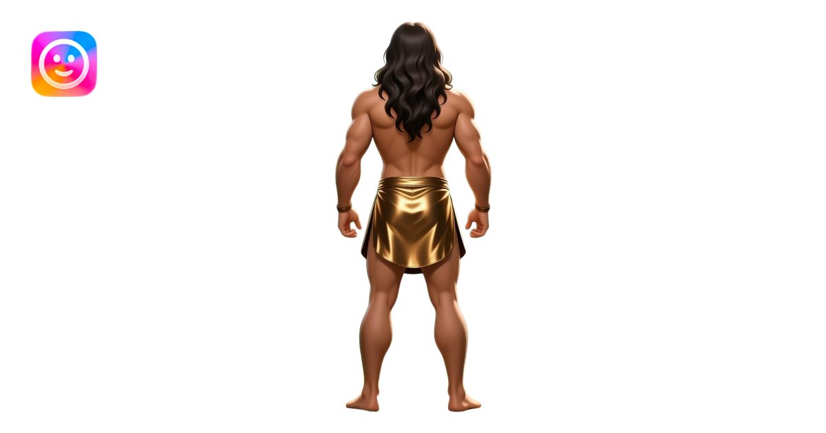 Tarzan from behind with long hair, bronze metallic loincloth emoji | AI ...