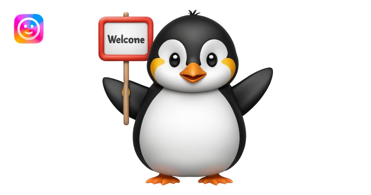 penguin with big welcome sign emoji | AI Emoji Generator
