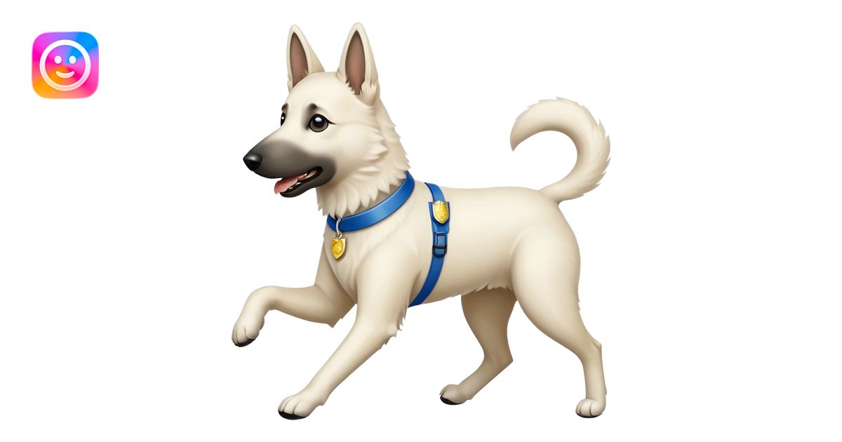White belgian Shepard Runs away from police car emoji | AI Emoji Generator