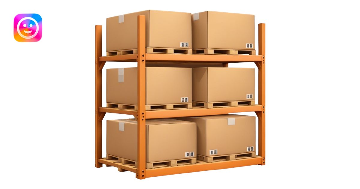 warehouse rack with pallets with paper box emoji | AI Emoji Generator