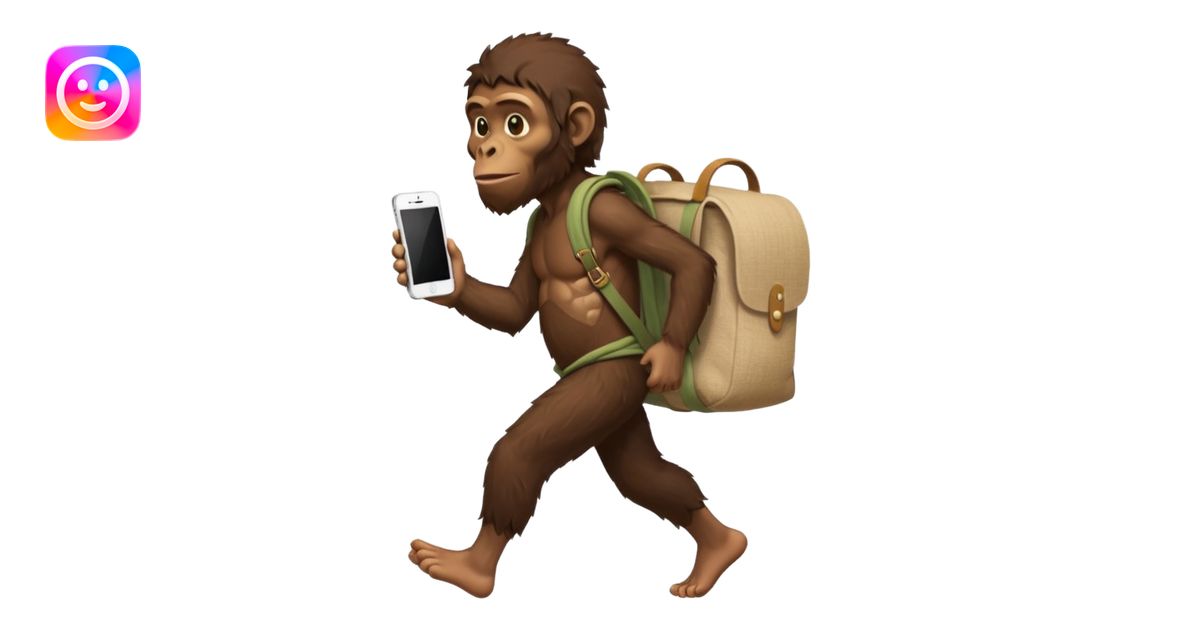 Draw an Australopithecus walking like a nomad, carrying a cloth bundle ...