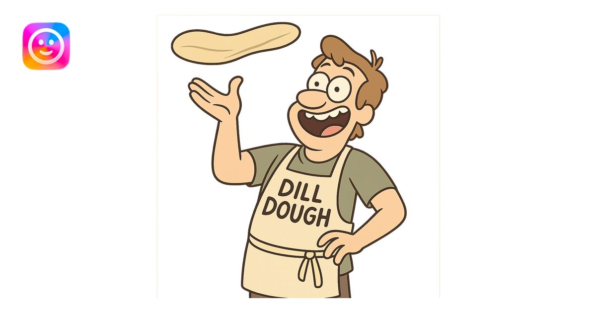A cartoon character named Dill Dough with light brown hair, wearing an ...