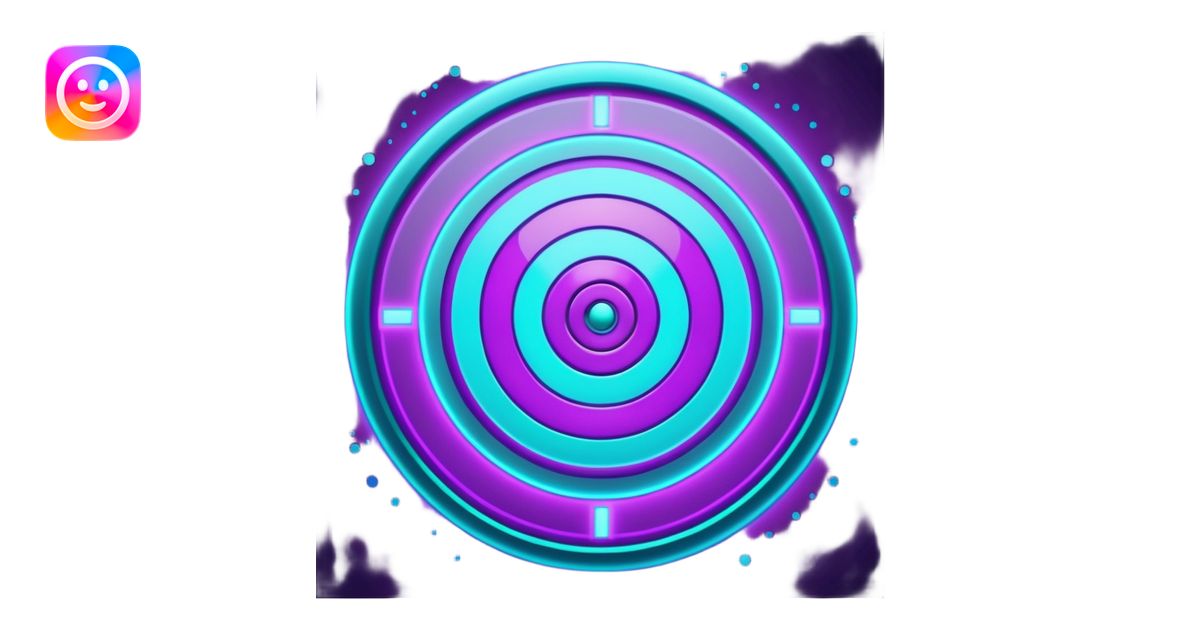 Futuristic glowing bullseye target emoji, neon purple and cyan ...