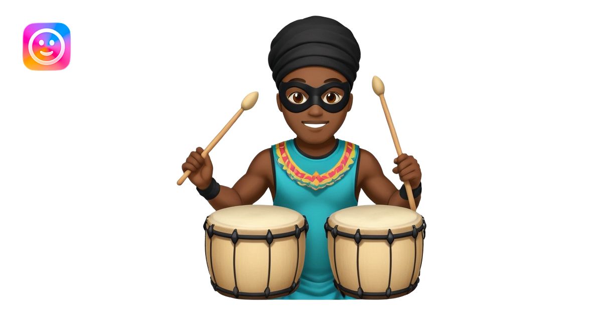 Masked Festival Drummer black man emoji | AI Emoji Generator