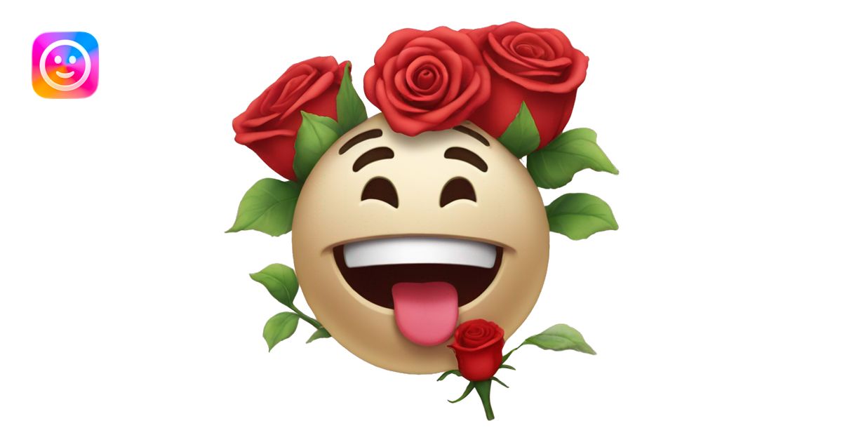 Smiley romantic emoji with rose in mouth emoji | AI Emoji Generator