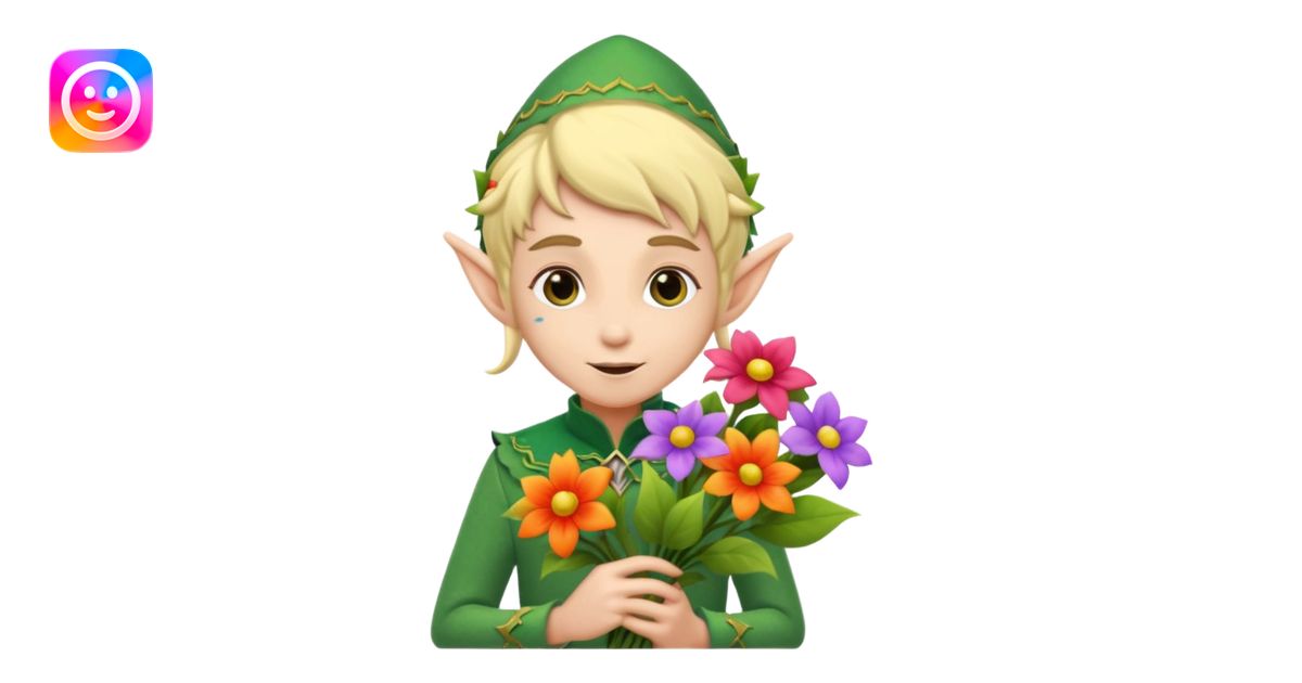 elf with flower bouquet emoji | AI Emoji Generator
