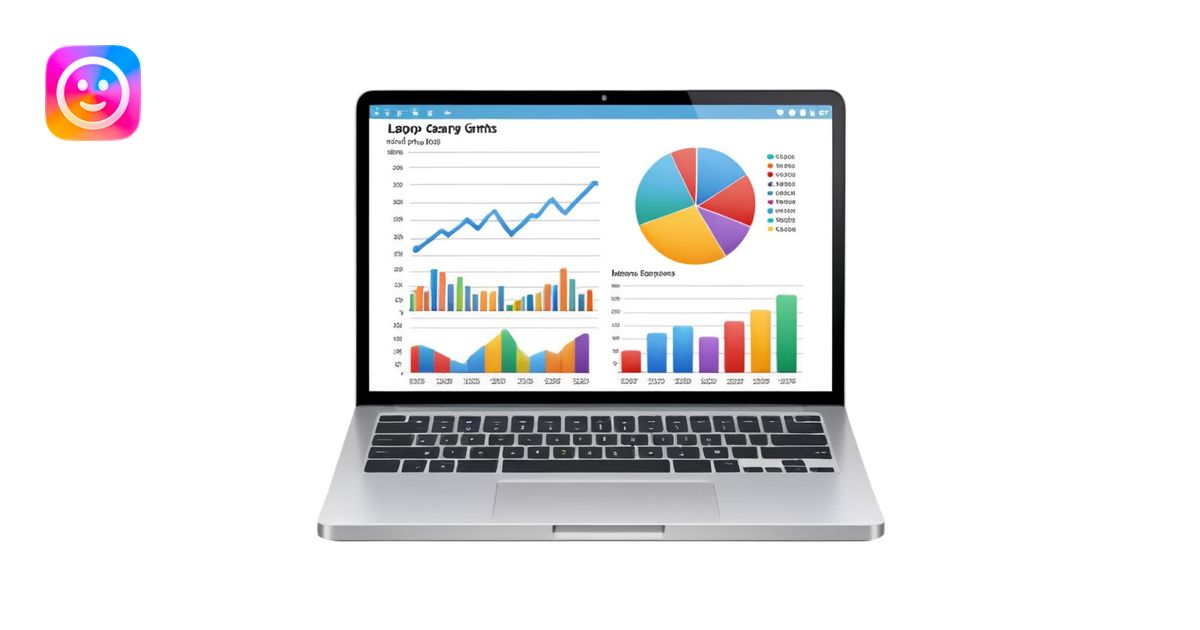 laptop, screen displaying colorful charts and graphs emoji | AI Emoji ...