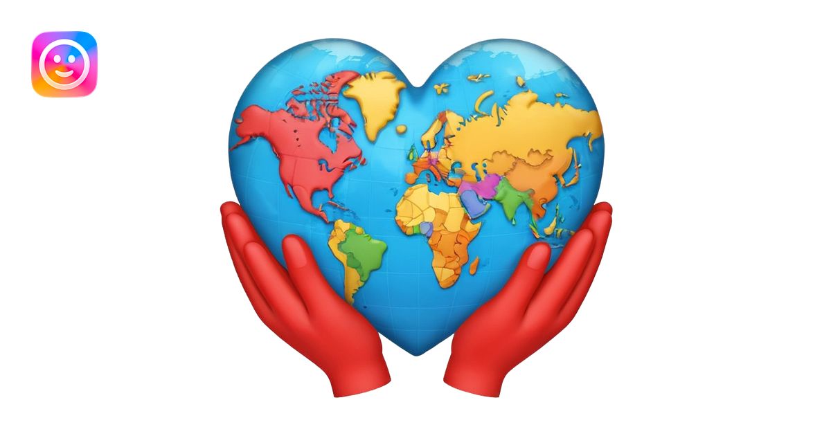 heart with continents held by hands iOS style emoji emoji | AI Emoji ...