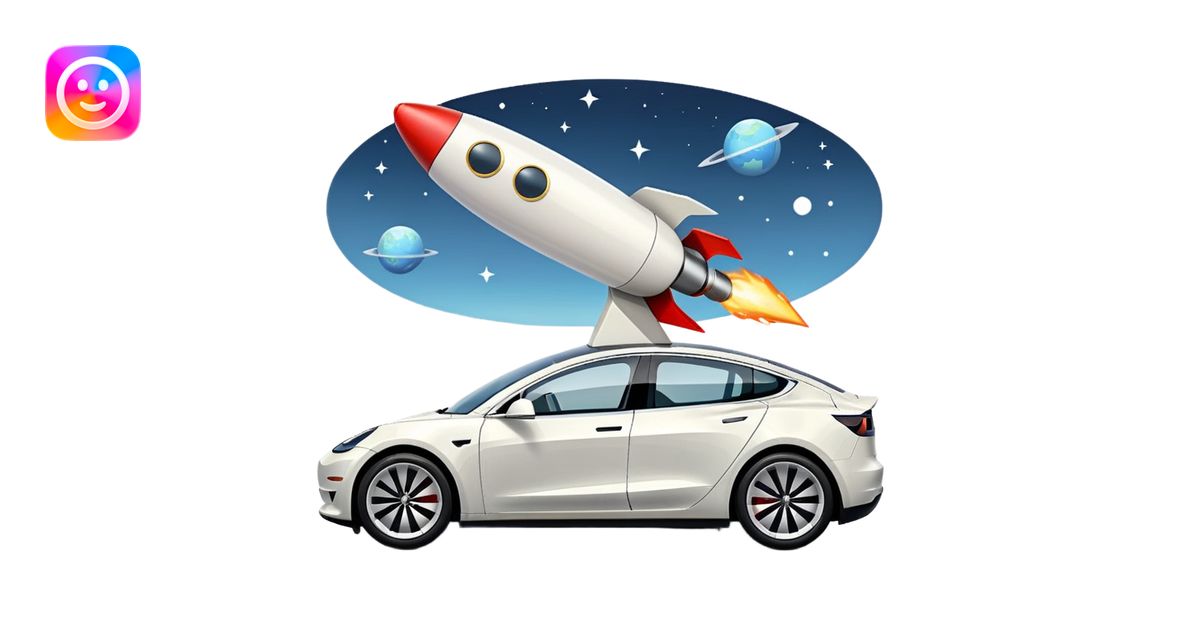 Tesla model 3 white. Two small rockets mounted flat on roof emoji | AI ...