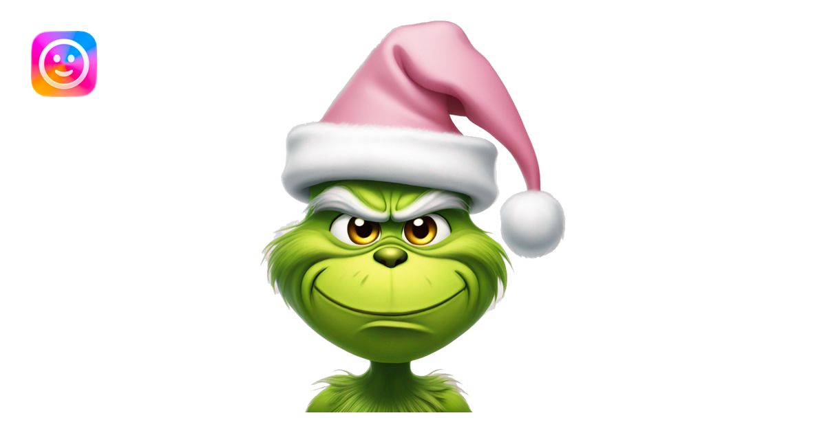 grinch face with a smirk wearing a light pink santa hat emoji | AI ...