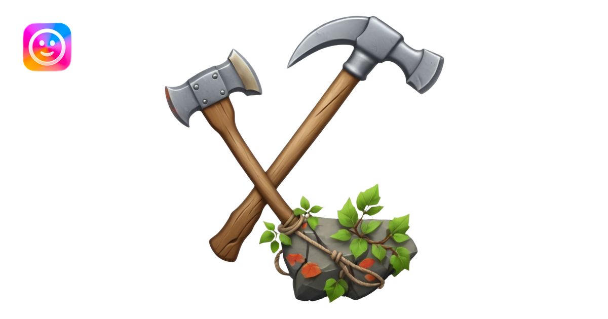 A sharp stone axe with wooden handle tied by vines. emoji | AI Emoji ...