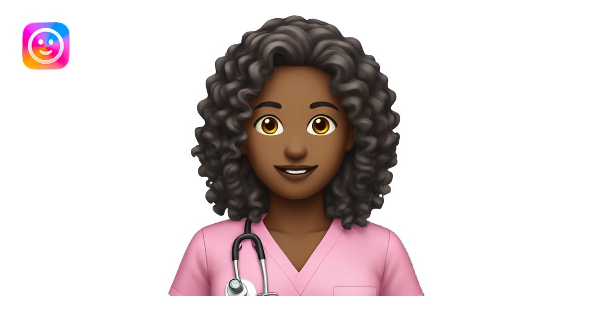 Black nurse pink scrubs long curly hair emoji | AI Emoji Generator