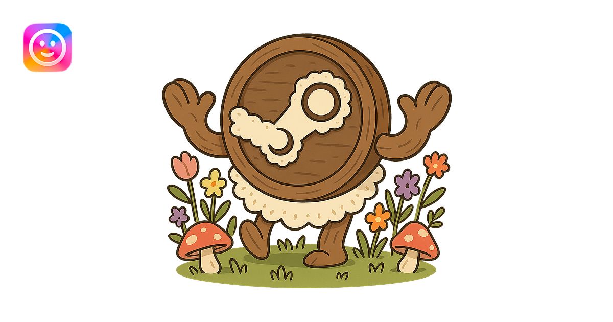 cartoonier cottagecore Steam logo: circle and arms made of exaggerated ...