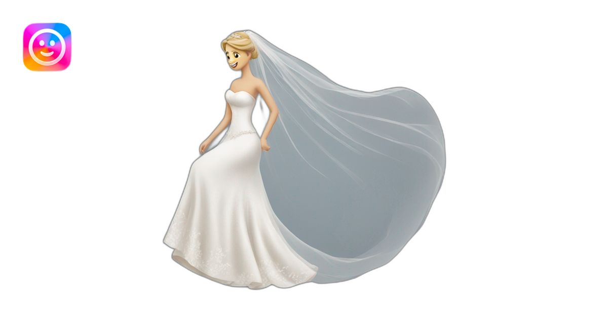BRIDE WALKING ON HIS BACK WITH LONG VEIL emoji | AI Emoji Generator