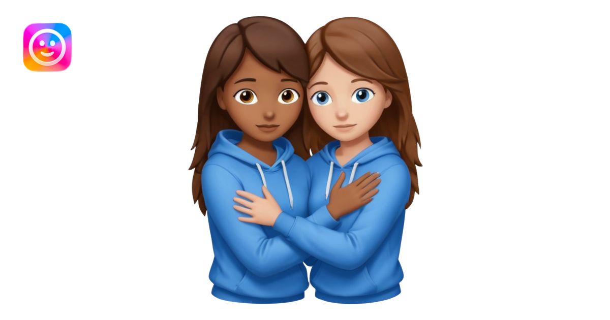 two Girls, Brown and Blonde hair, with Blue Eyes hugging one has Brown ...