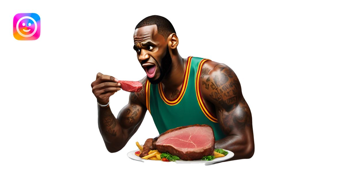 LeBron James eating a steak emoji | AI Emoji Generator