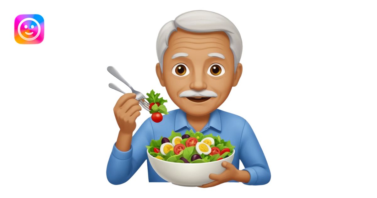 I want to create an emoji of a old guy eating healthy food emoji | AI ...