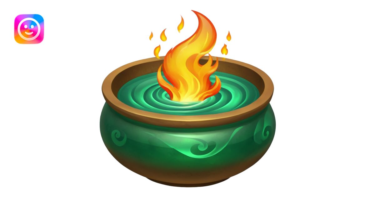 Enchanted emerald fire rising from a stone bowl emoji | AI Emoji Generator