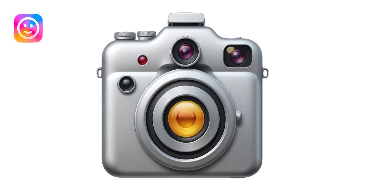 Minimal emoji icon of a modern metalic camera, front view, simple ...