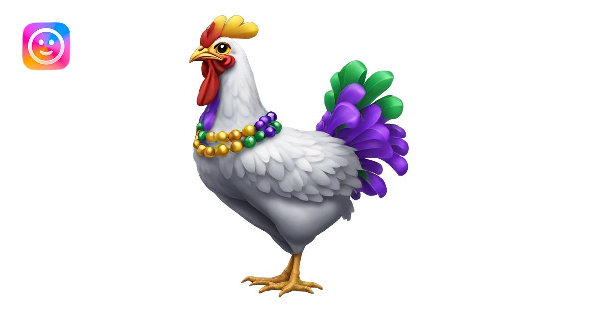 Chicken with Mardi Gras beads emoji | AI Emoji Generator