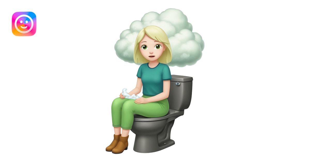Girl on toilet with green fart clouds around here, she looks relieved ...