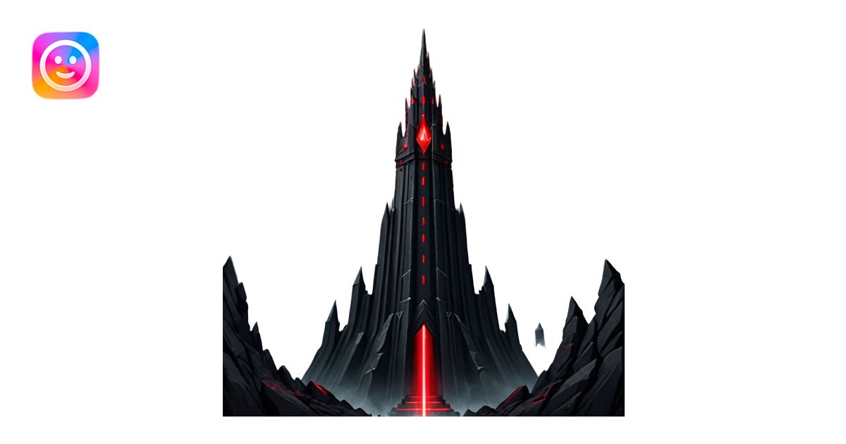 Barad Dúr from Lord of the Rings, Dark, giant Tower, with red laser ...