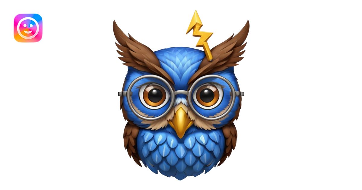 Create a high-quality 3D render that transforms the emojis 👓 ⚡ 🦉 into ...