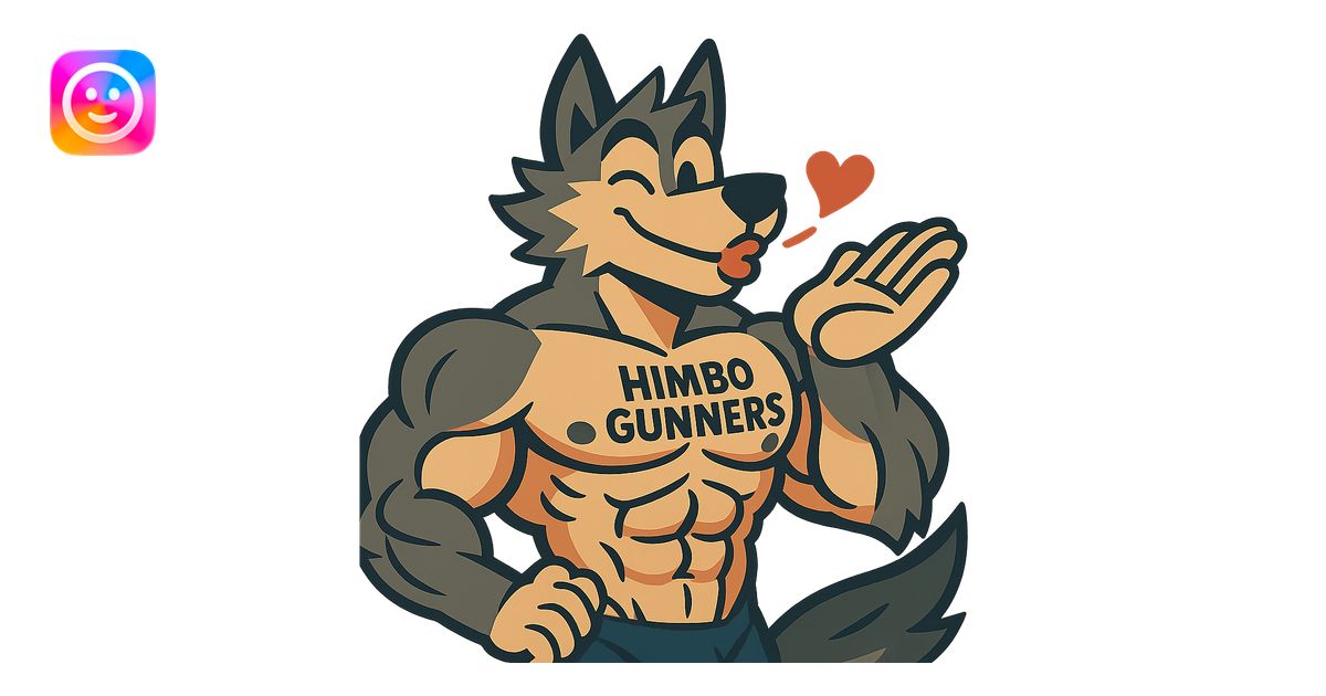 super buff wolf furry, shirtless, with 'Himbo Gunners' tattooed on his ...