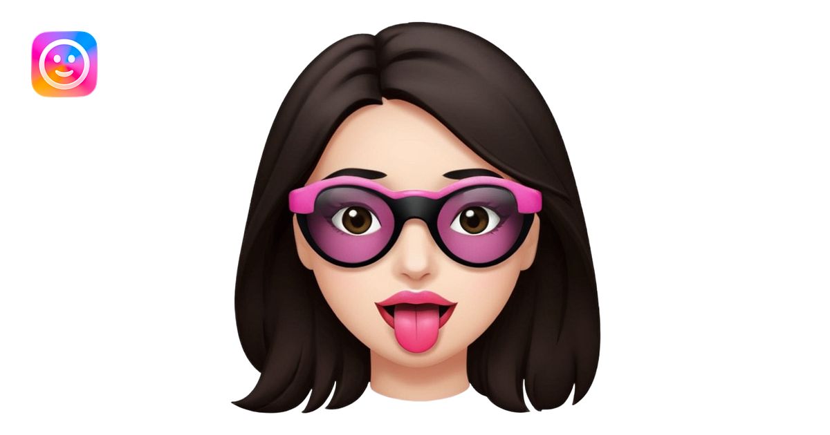 woman with dark brown hair wearing black band over eyes with tongue out ...