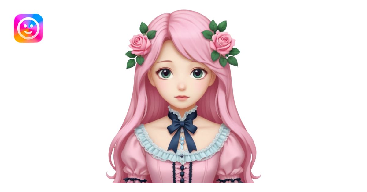 Gorgeous pastel anime lady with long hair and pink victorian style ...