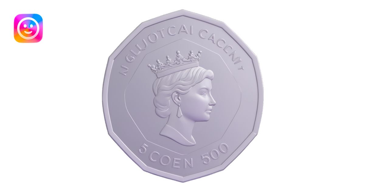 Australian 50 cent coin, silver, dodecagonal, 3D render style emoji ...
