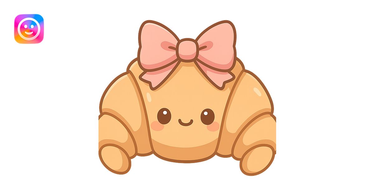 chibi sticker-style croissant with a bow, cute and exaggerated emoji ...