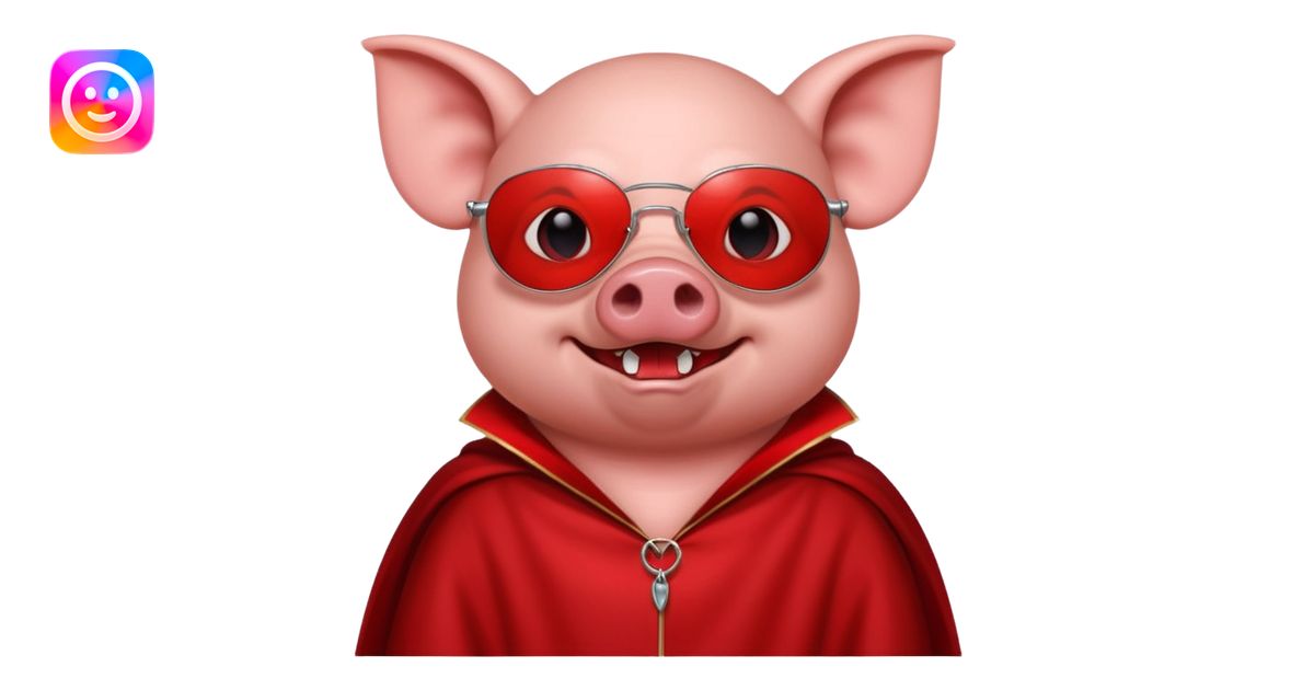 Vampire animal, pig in red collar cloak, red eye, fangs, sunglasses ...