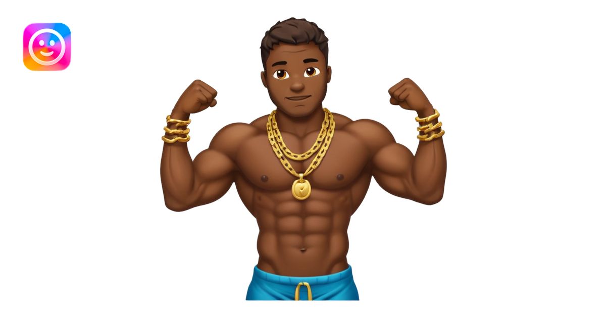 smug muscular shirtless nigerian flexing with gold chain emoji | AI ...