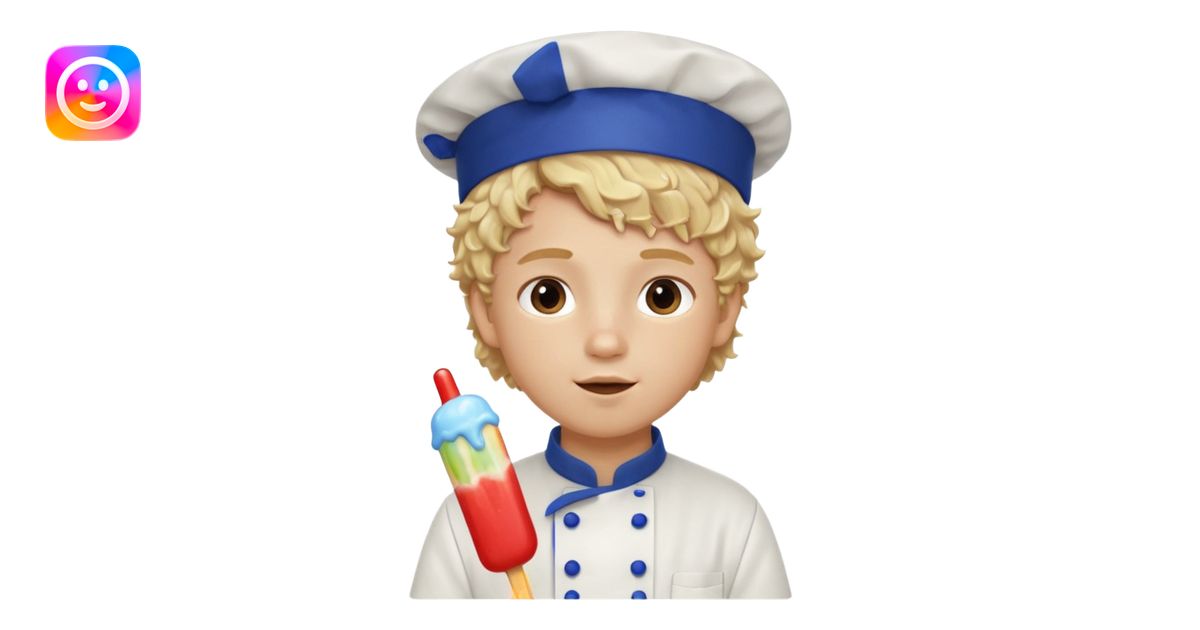 boy blonde curly hair, chef, eating ice pop emoji | AI Emoji Generator