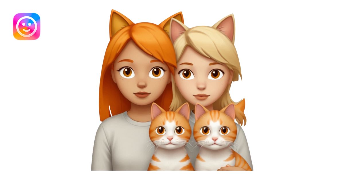 Two dirty girls with white and orange cat emoji | AI Emoji Generator