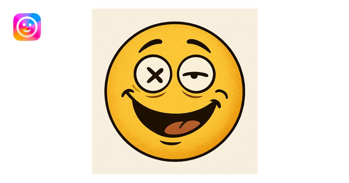 yellow face with crossed eyes and silly smile, drunk expression image ...